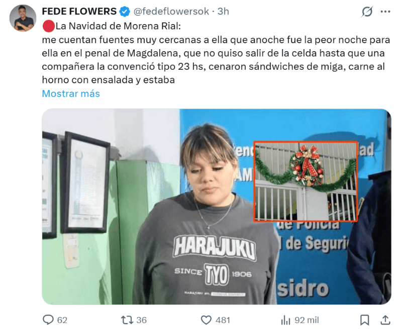 More Rial pasó la peor Navidad en la cárcel: "Brindó entre llantos y se ...