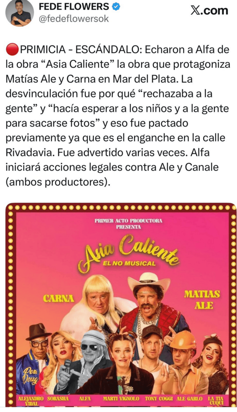 Alfa de "Gran Hermano" habría sido despedido de la obra de Matías Alé ...